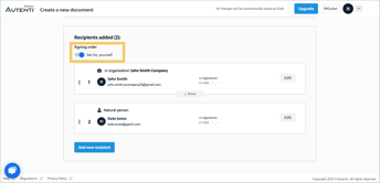 Can I set up the order of the signatories?