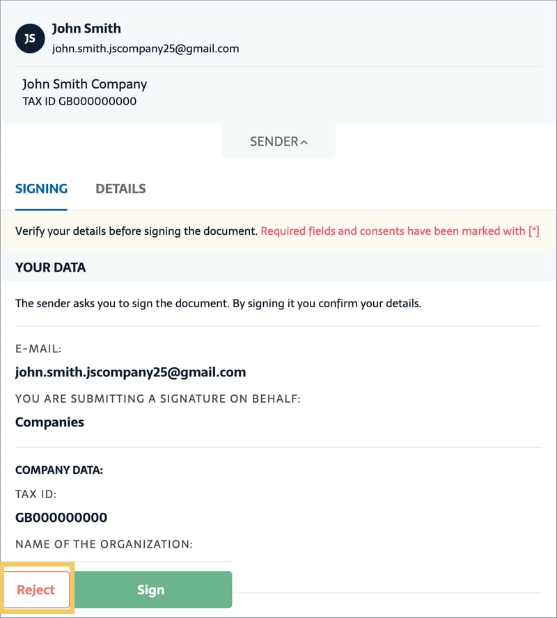 How to reject a document?