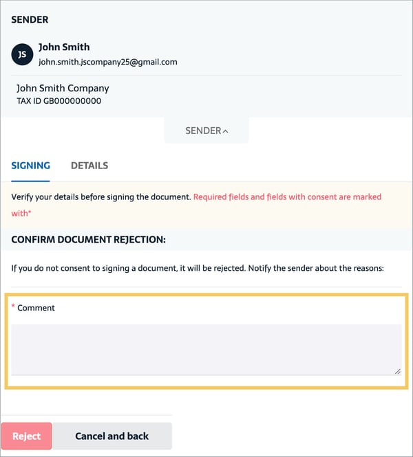 How to reject a document?